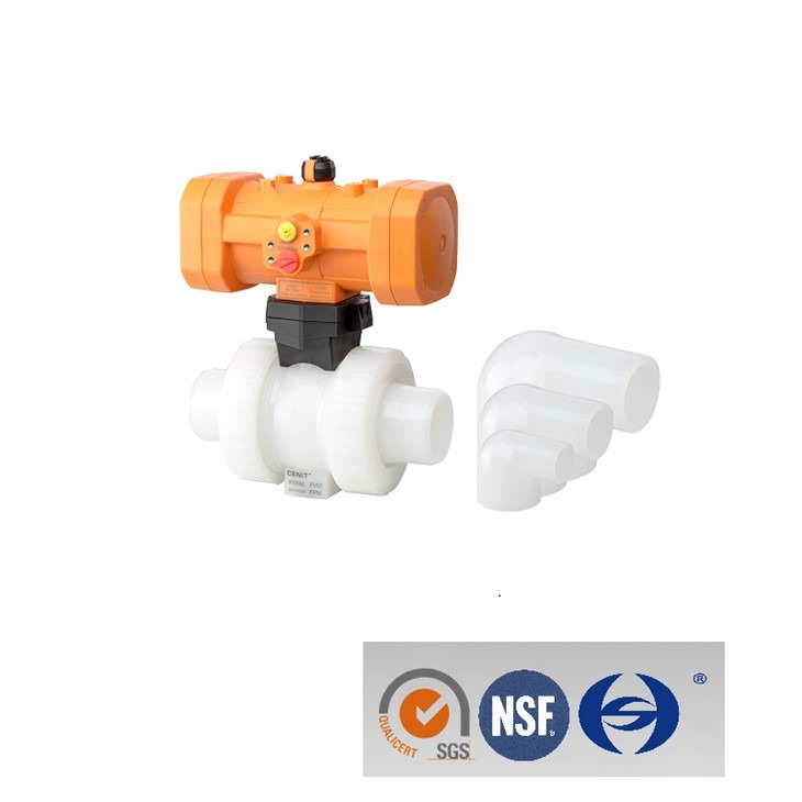 Socket Fusion Actuator neumático PVDF Válvula de bola de unión verdadera - Pipeline Huasheng